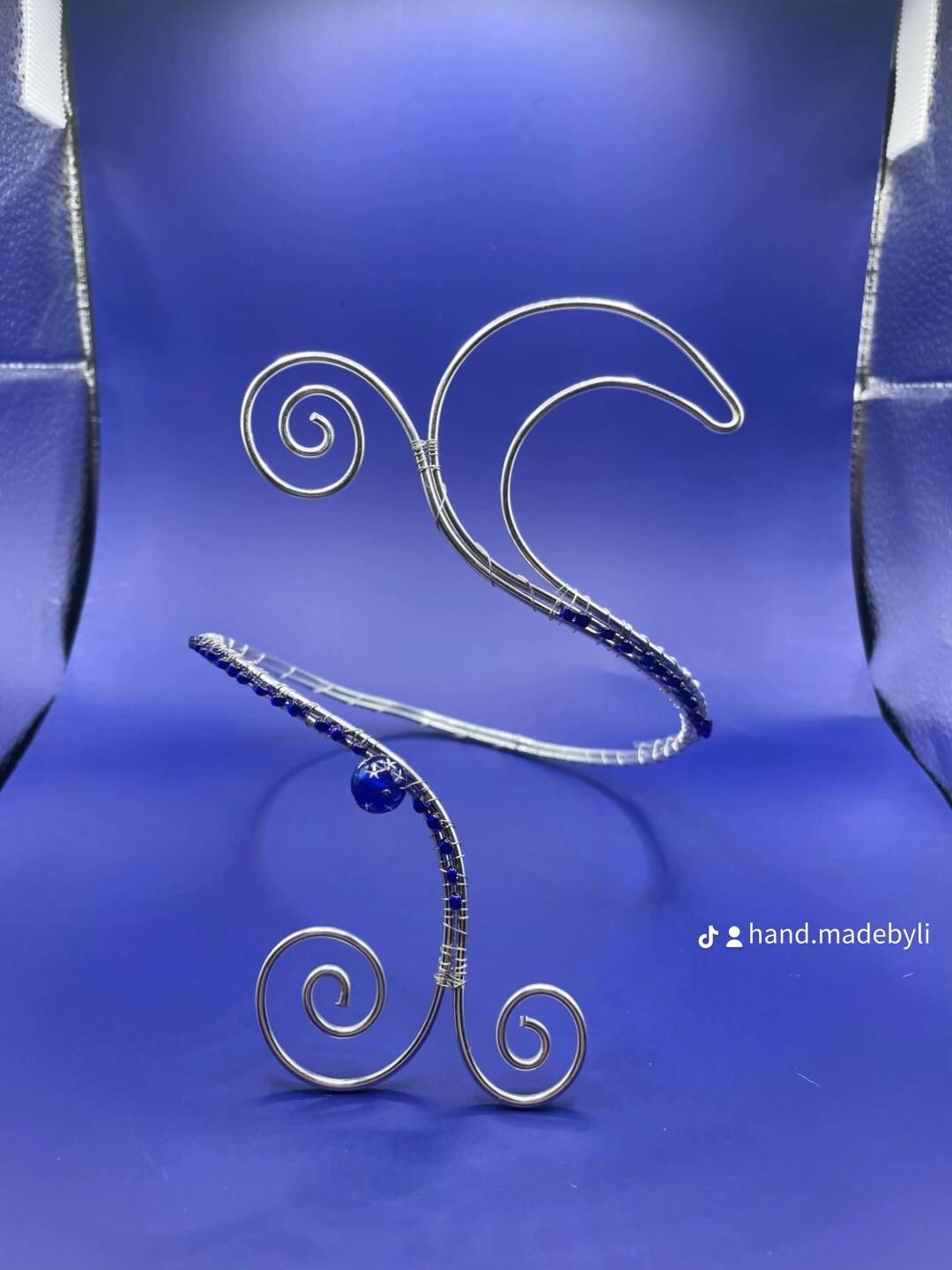 Handmade Blue Beaded Silver Moon Arm Cuff Fully Adjustable - Etsy
