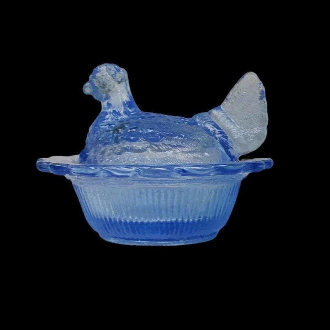 Mosser Small Blue Glass Hen on Nest, Small Covered Dish. 2.5" Nest ...