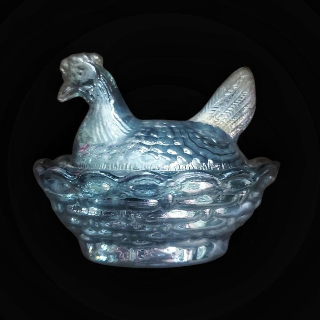 Boyd Mini Glass Hen on Nest With 2.5 Inch Base. the Color is Platinum ...