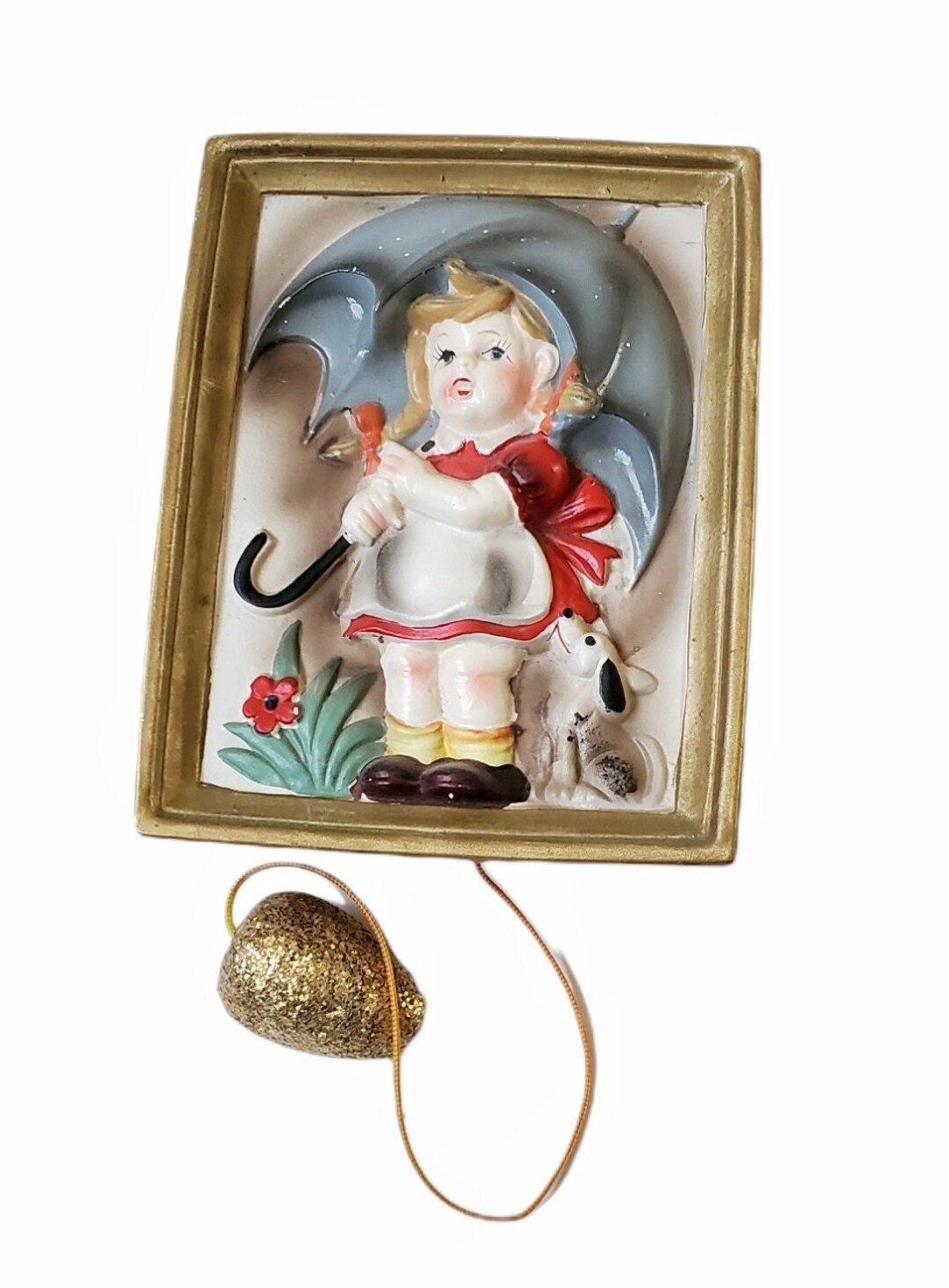 Vintage Wooden Box Pull String Music Box. Cute Girl With Umbrella and ...