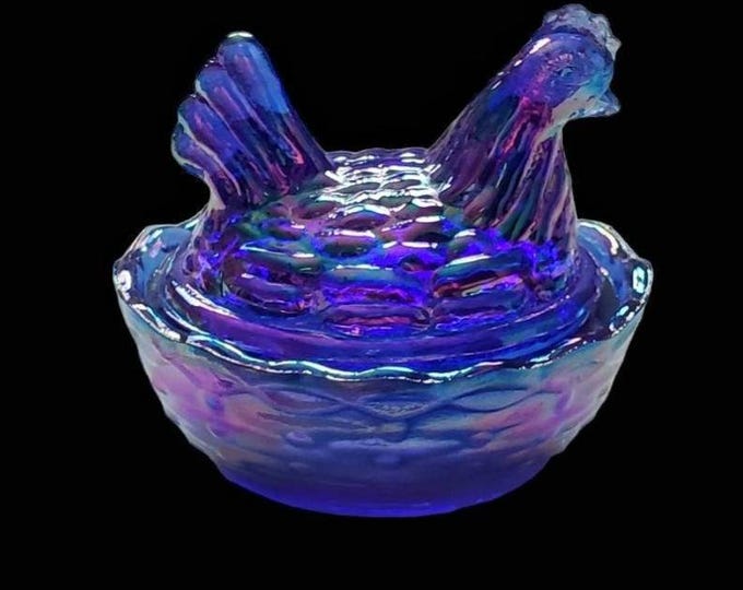 Mckee, Summit Cobalt Carnival Glass Mini Hen on Nest, Salt Cellar. - Etsy
