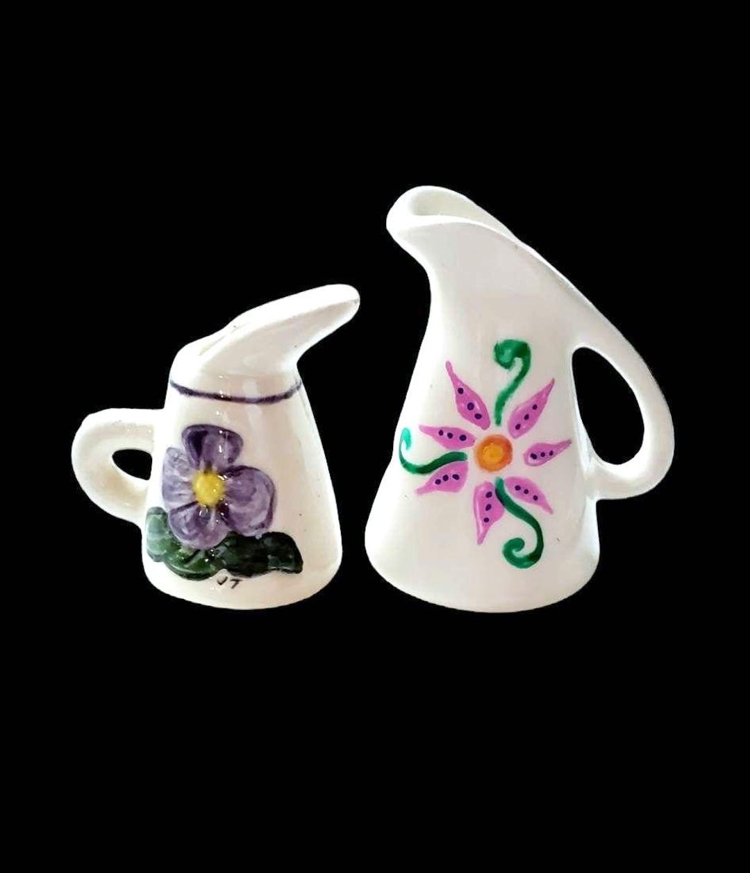 2 Adorable Floral Miniature Ceramic Pitchers. - Etsy