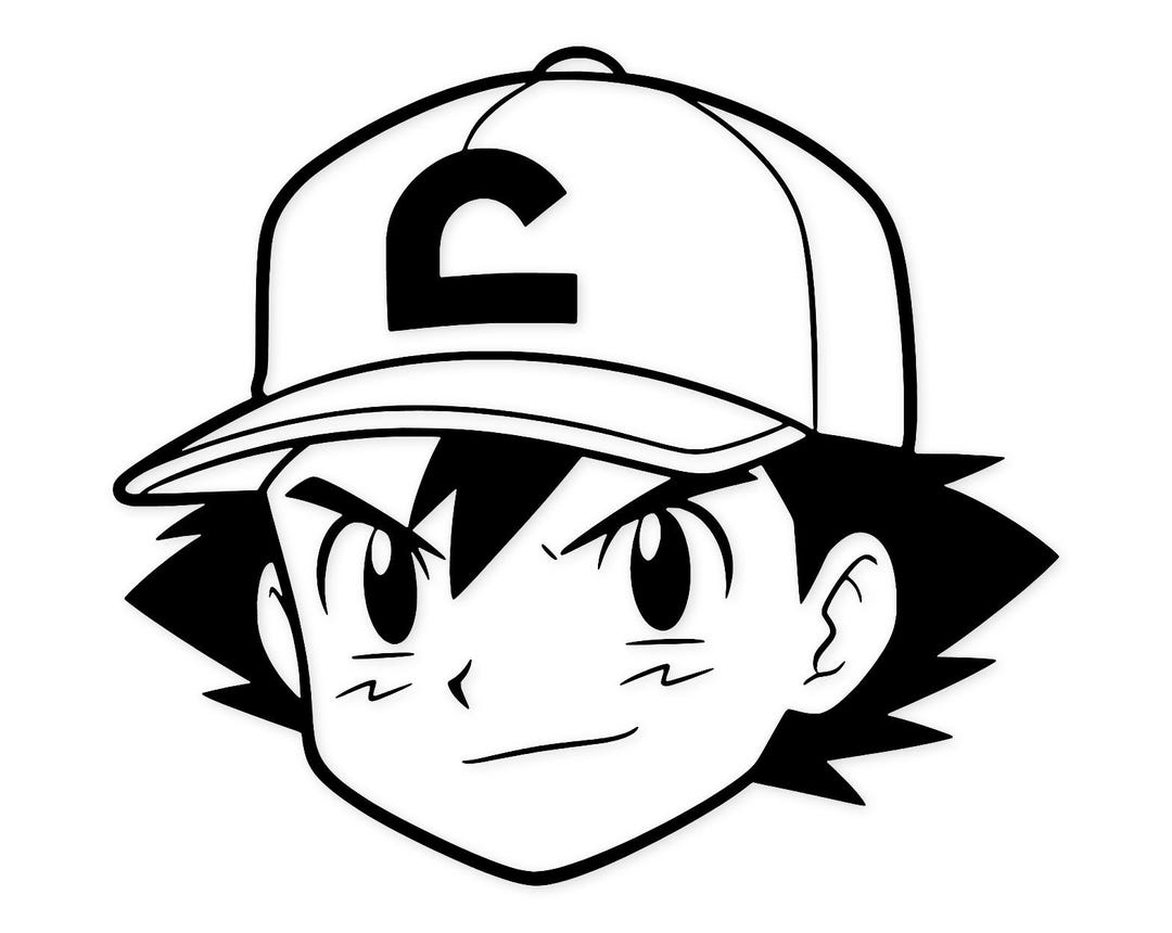 Ash Ketchum Face Icon Svg Png: Bold Line Art for Merchandise - Etsy