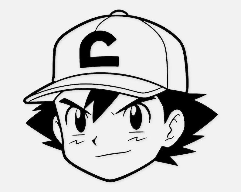 Ash Ketchum Face Icon Svg Png: Bold Line Art for Merchandise - Etsy