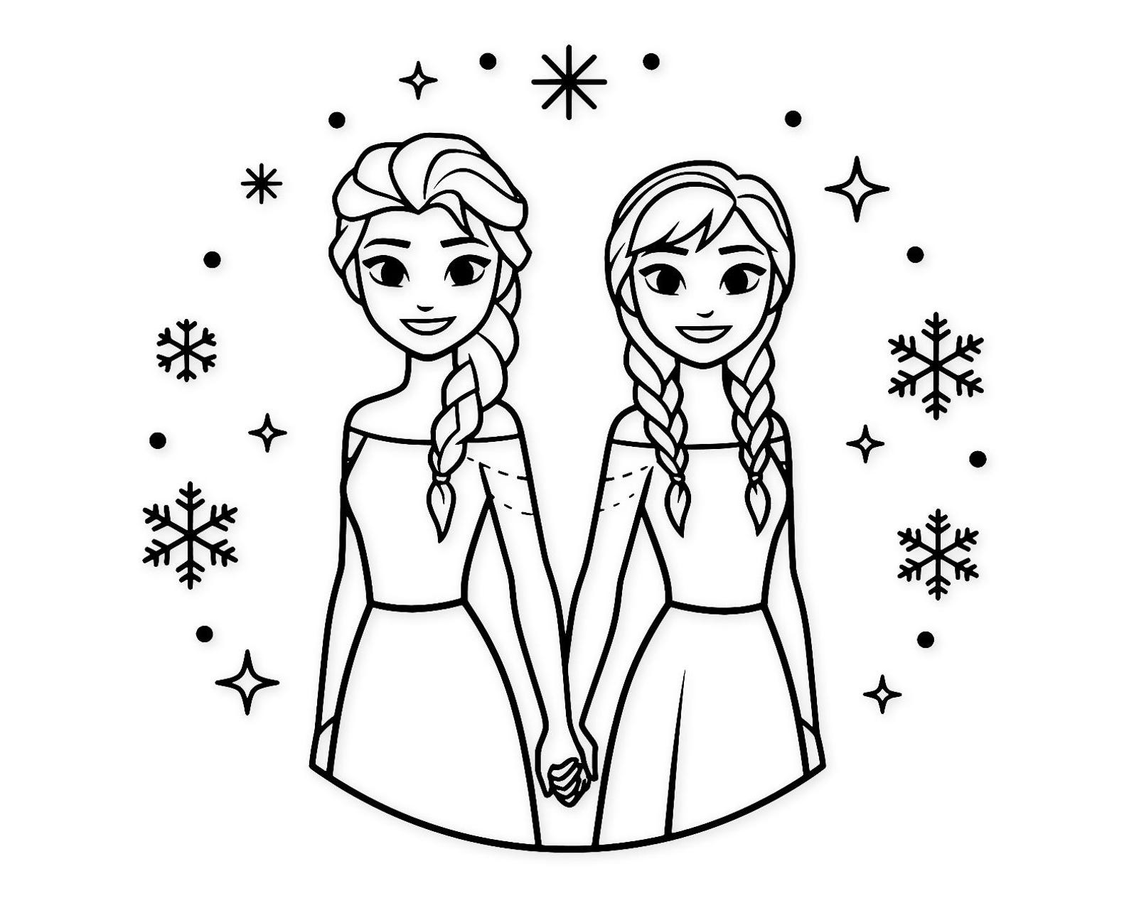 Elsa and Anna Friendship Line Art: SVG, PNG Cut File - Etsy