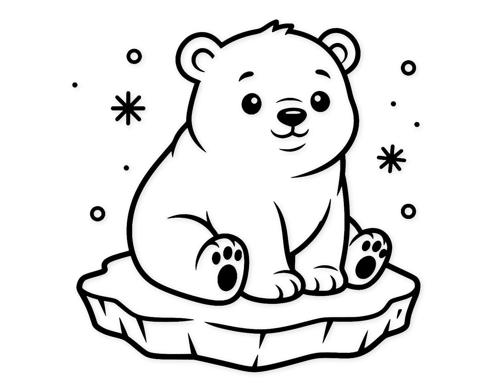 Baby Polar Bear Digital Artwork: Line Art Snowflake Illustration - Etsy