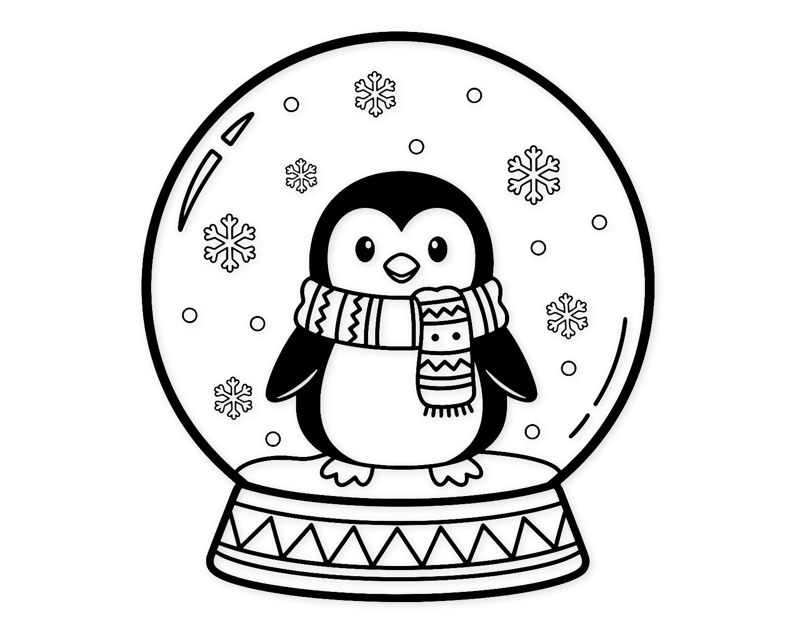 Penguin in Snow Globe SVG PNG: Winter Coloring Design (digital Download ...