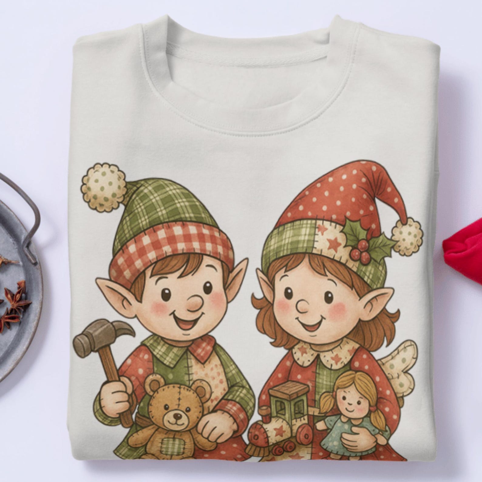 Patchwork Elf PNG: Kids Christmas Sublimation Design, Folk Art Nordic ...