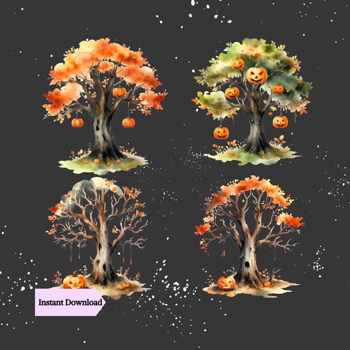Spooky Halloween Tree Clipart Collection: 12 PNG Graphics With Jack-o ...