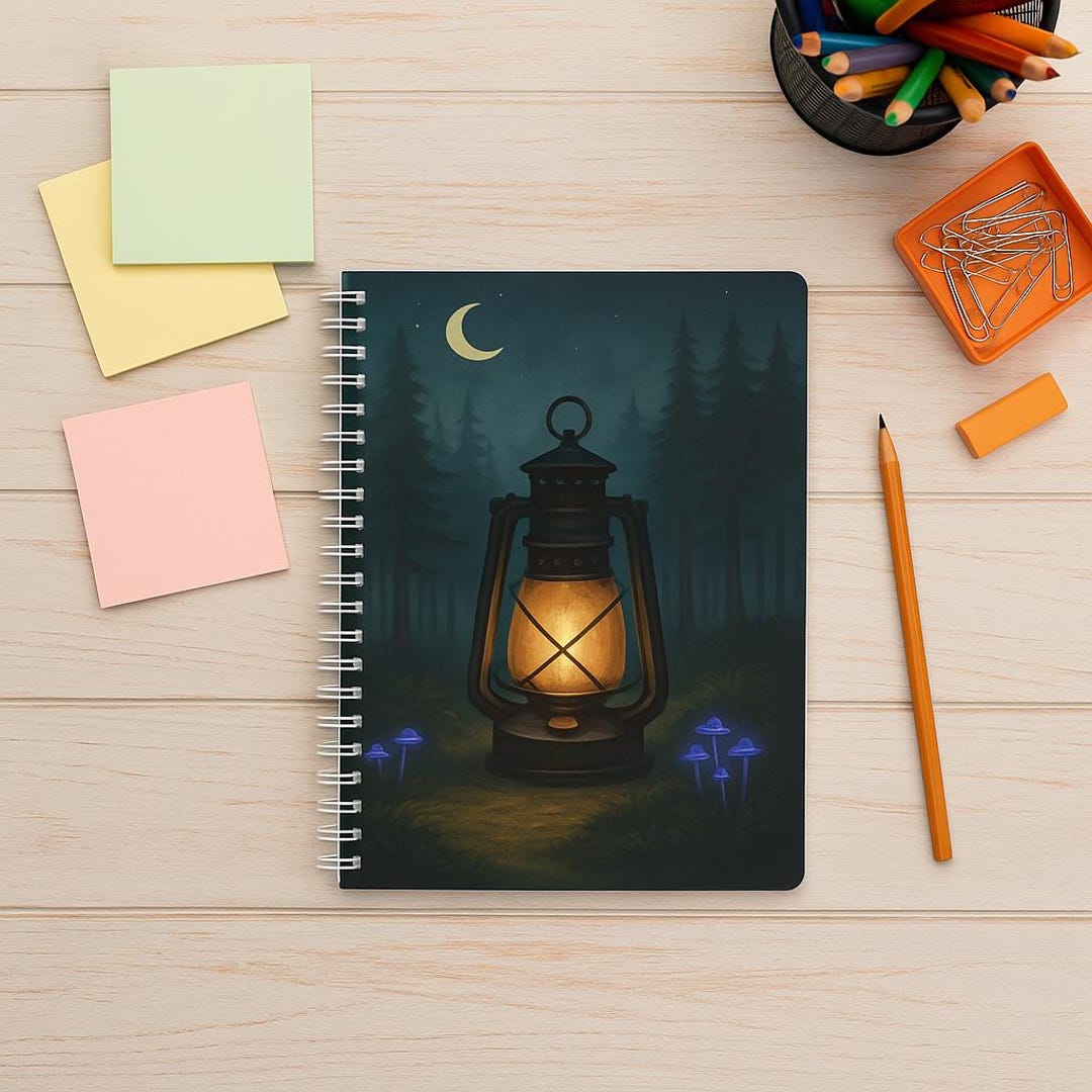 Mystical Forest A5 Spiral Notebook: Moon & Lantern Design - Etsy
