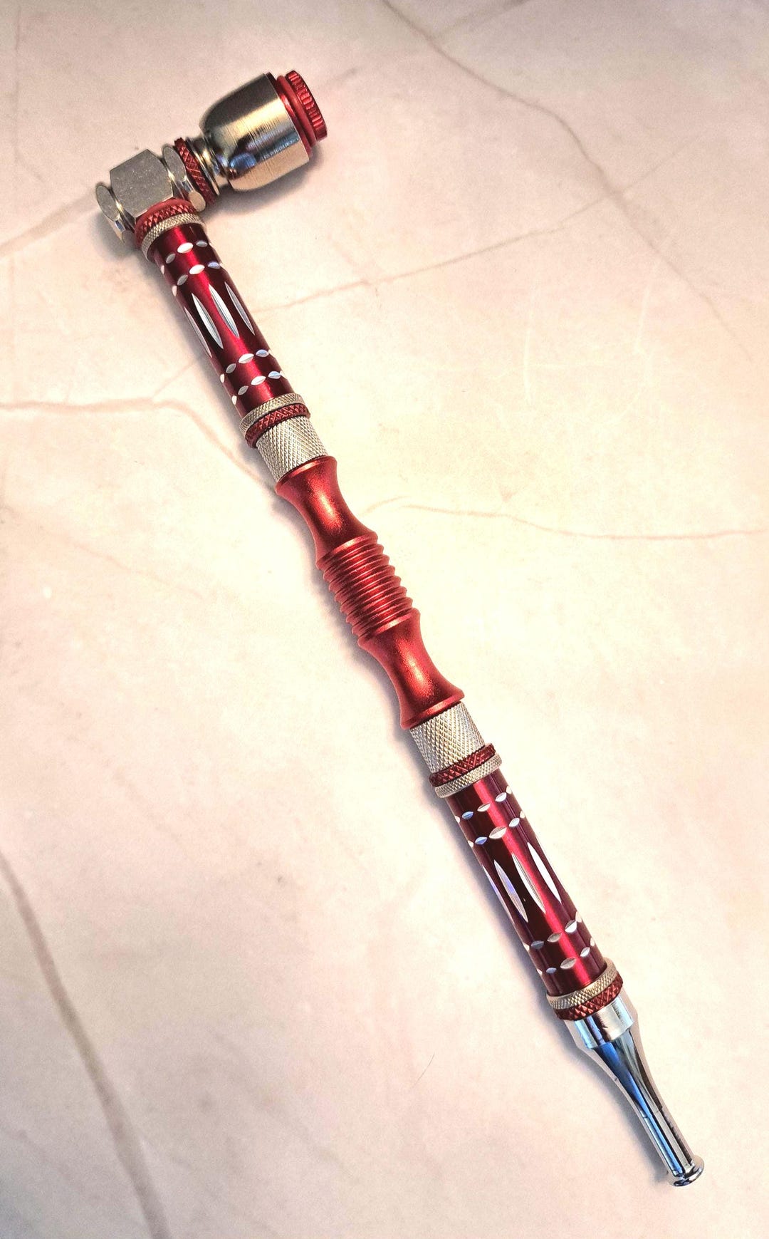 Long Metal Pipe With Lid and Large Bowl, and Two Diamond Cut Sleeves ...