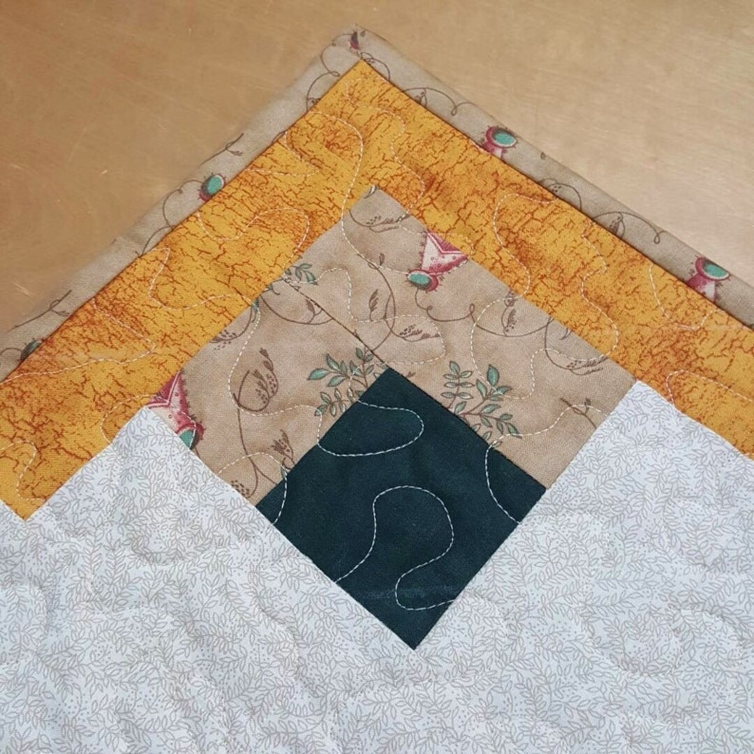 Patchwork Log Cabin Table Topper or Mat Yellow Green and Cream Garden Print Quilted Table Square ...