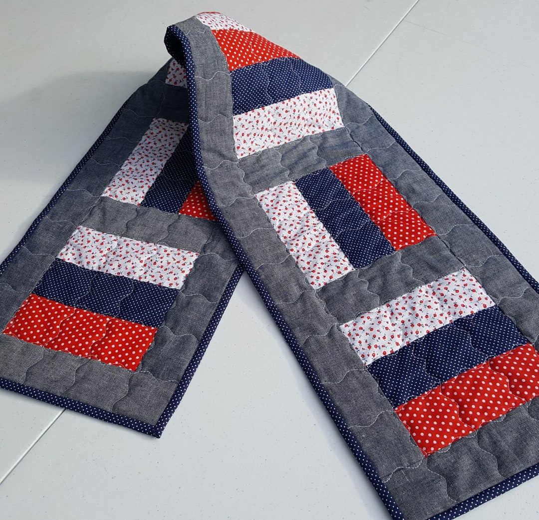 Red White and Blue Table Runner, Table Quilt, Independence Day Quilted ...