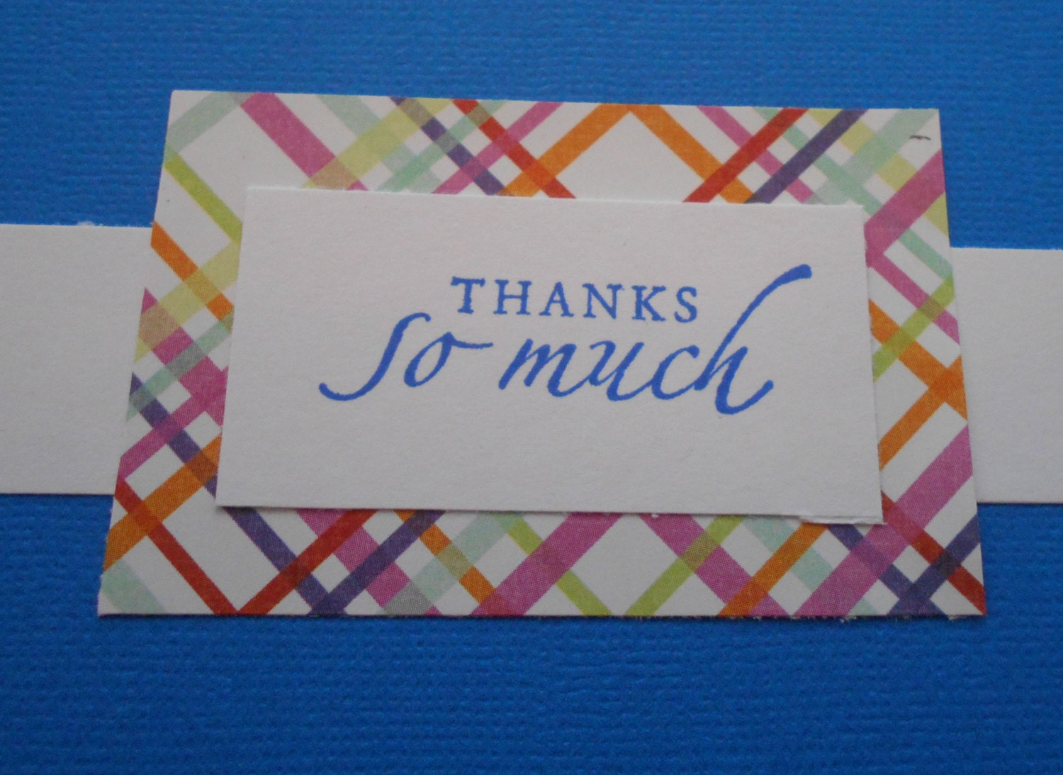 Handmade Thank You Note Royal Blue Primary Colored Plaid - Etsy