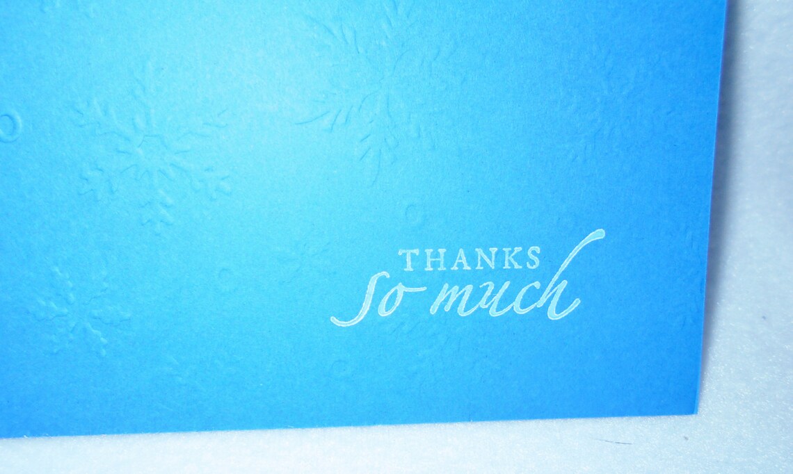 Handmade Thank You Note, Embossed Blue Notecard With All Over Snowflake ...
