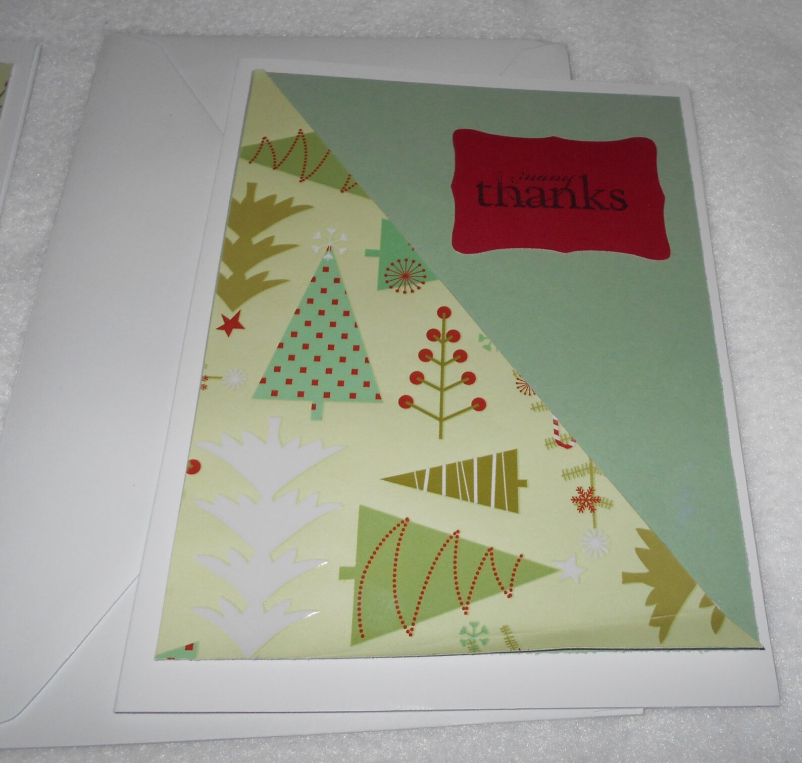 Set of 2 Christmas Tree Thank You Notes, Hand Stamped Christmas Thank ...