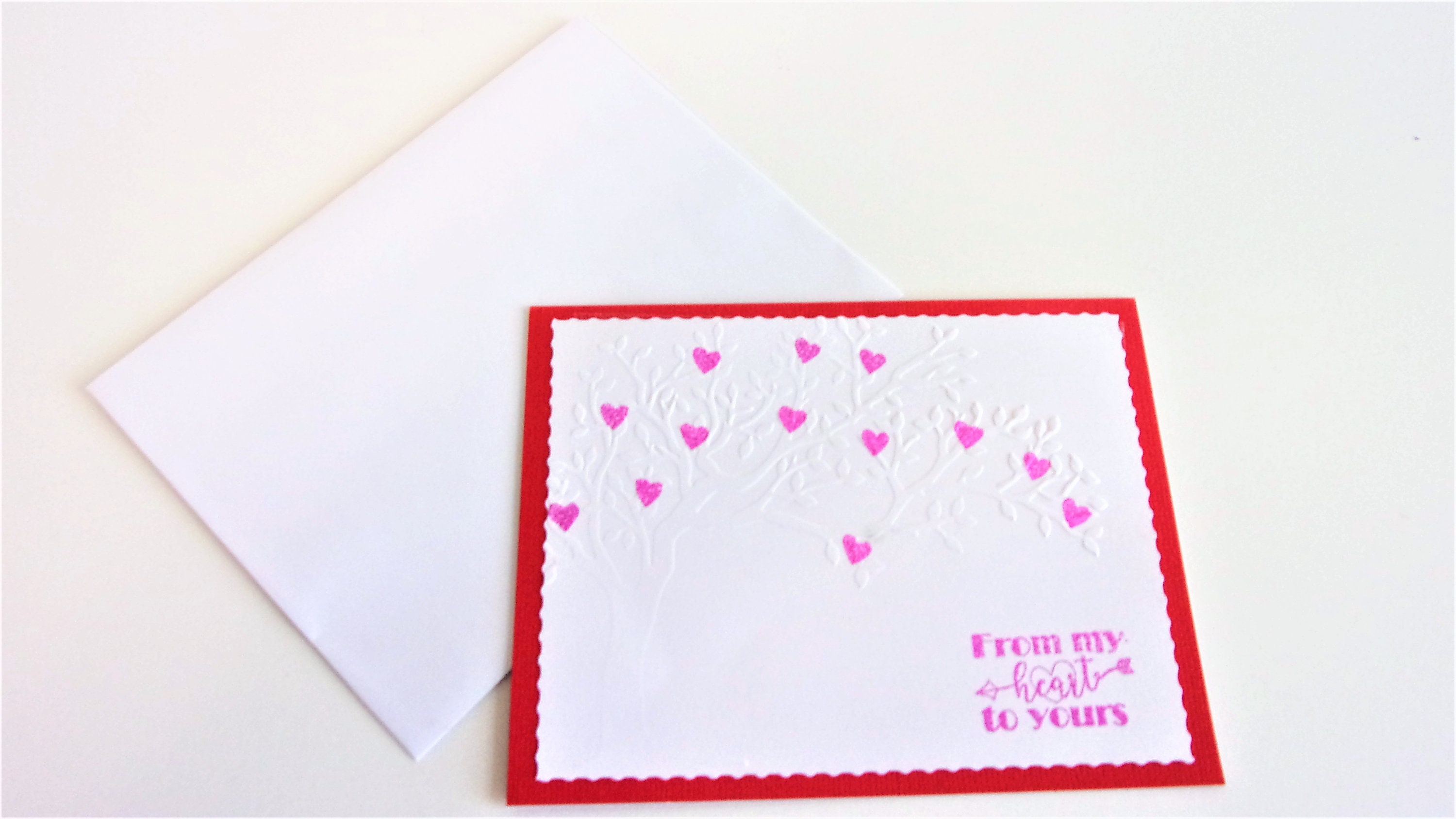 Handmade White Embossed Love You Card Featuring Pink Hearts - Etsy