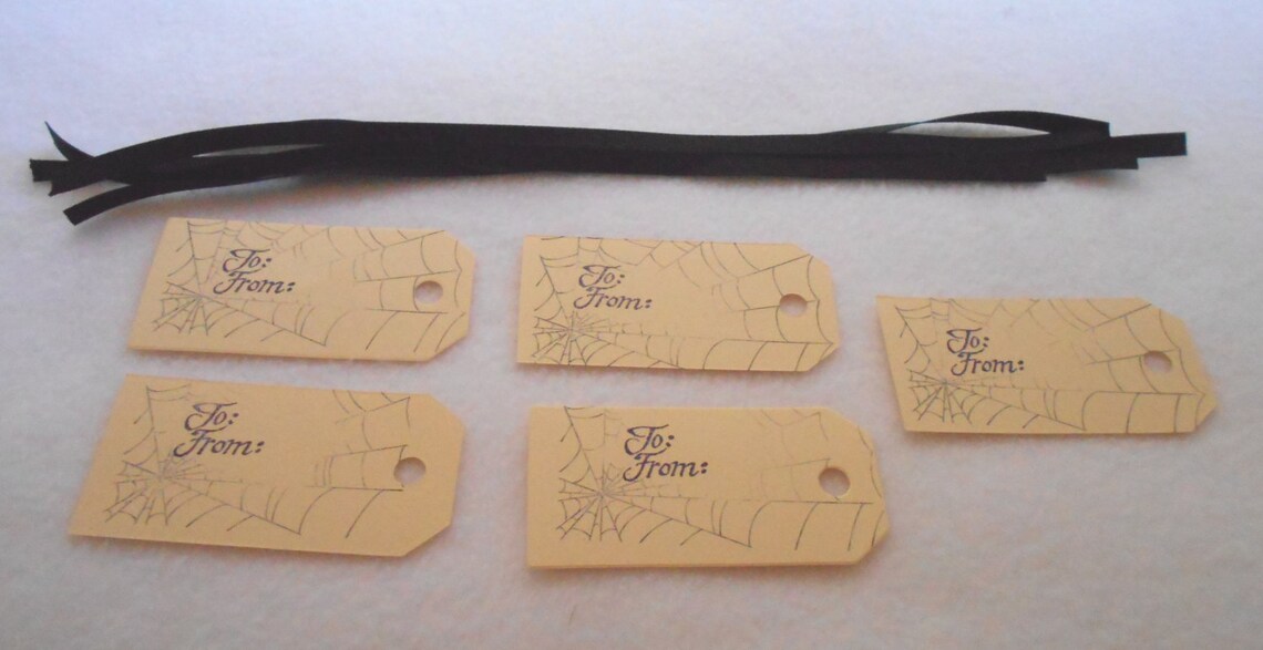 Halloween Gift Tags, Hand Stamped Spider Webs, Set of 5, Matching Black ...