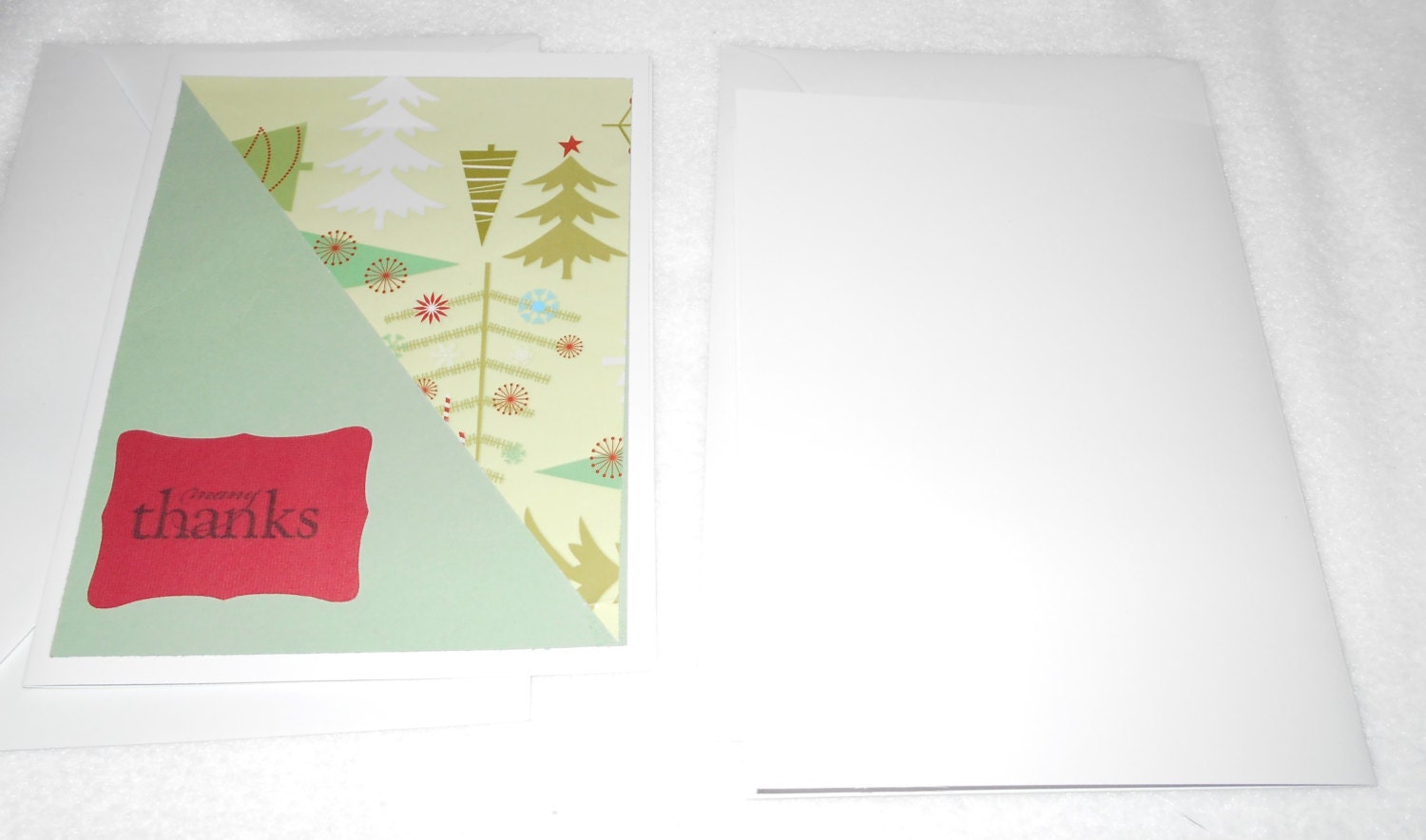 Set of 2 Christmas Tree Thank You Notes, Hand Stamped Christmas Thank ...