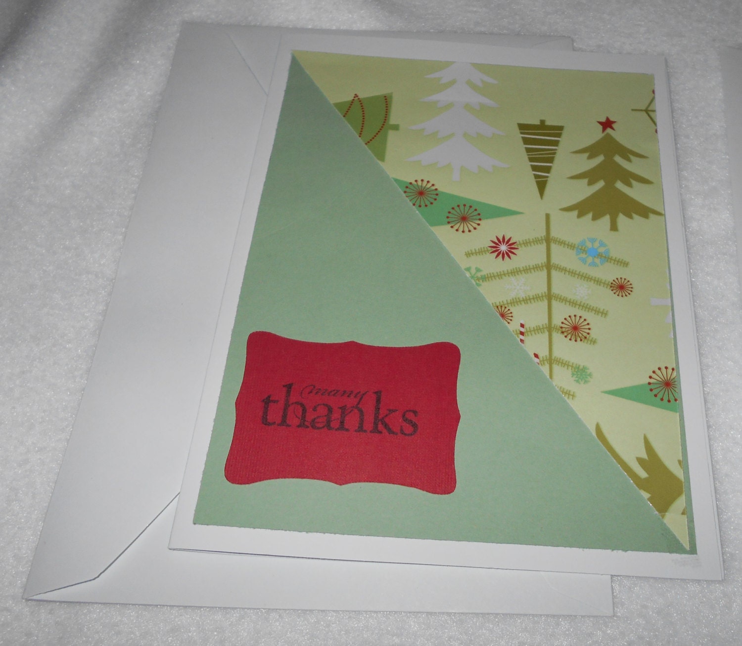 Set of 2 Christmas Tree Thank You Notes, Hand Stamped Christmas Thank ...