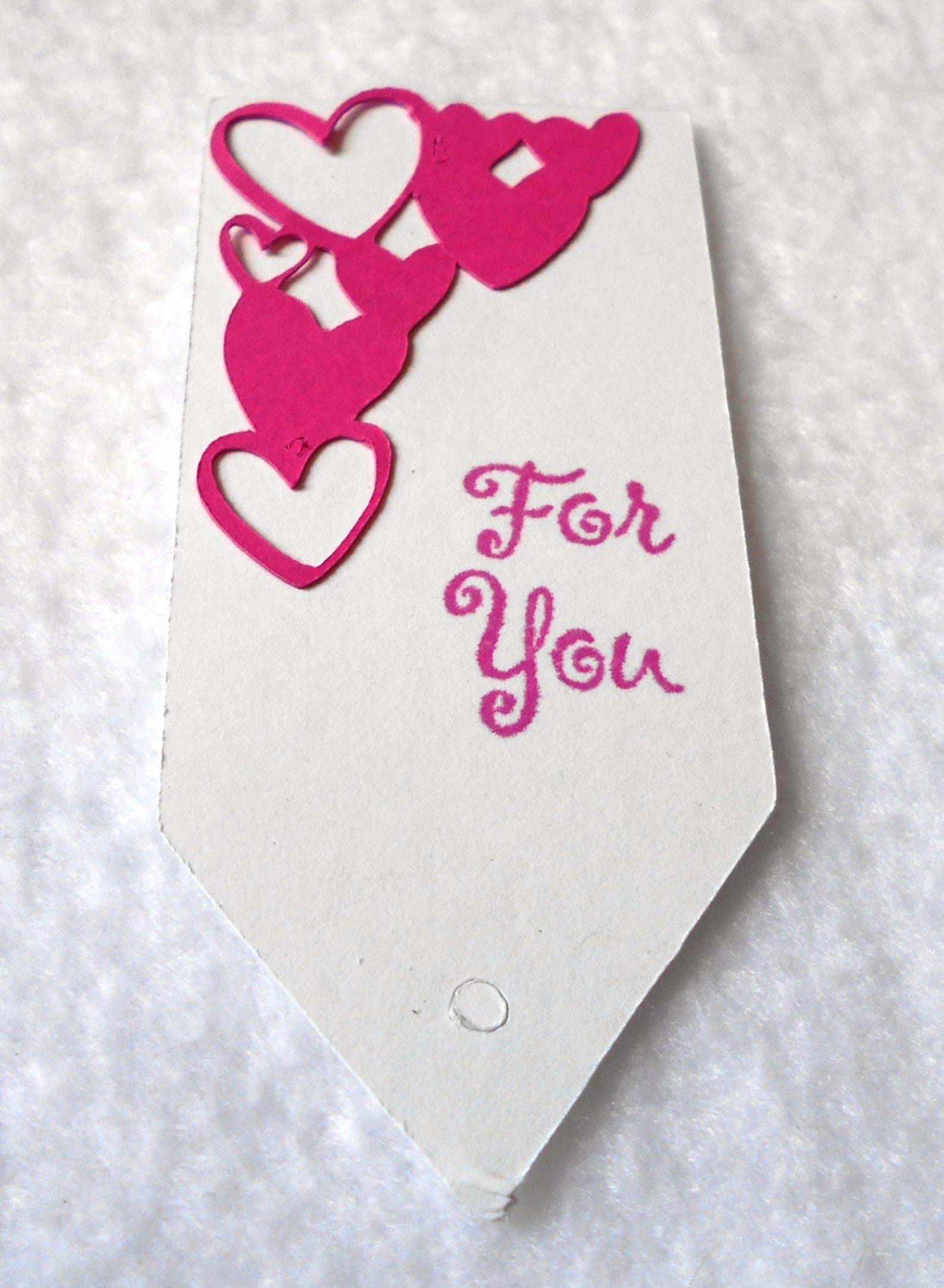 Hand Stamped Die Cut Pink Hearts Gift Tag, Set of Three Valentine Gift ...