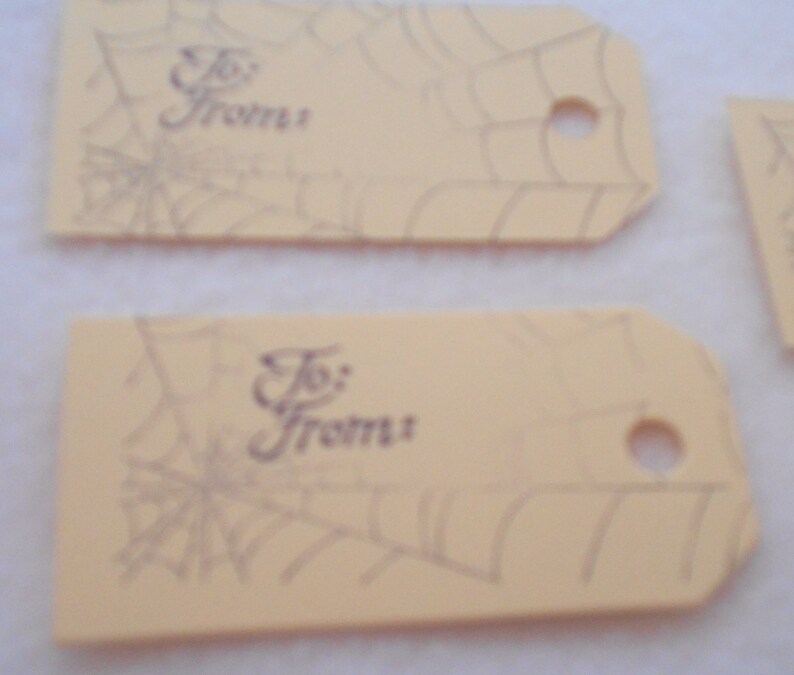 Halloween Gift Tags, Hand Stamped Spider Webs, Set of 5, Matching Black ...