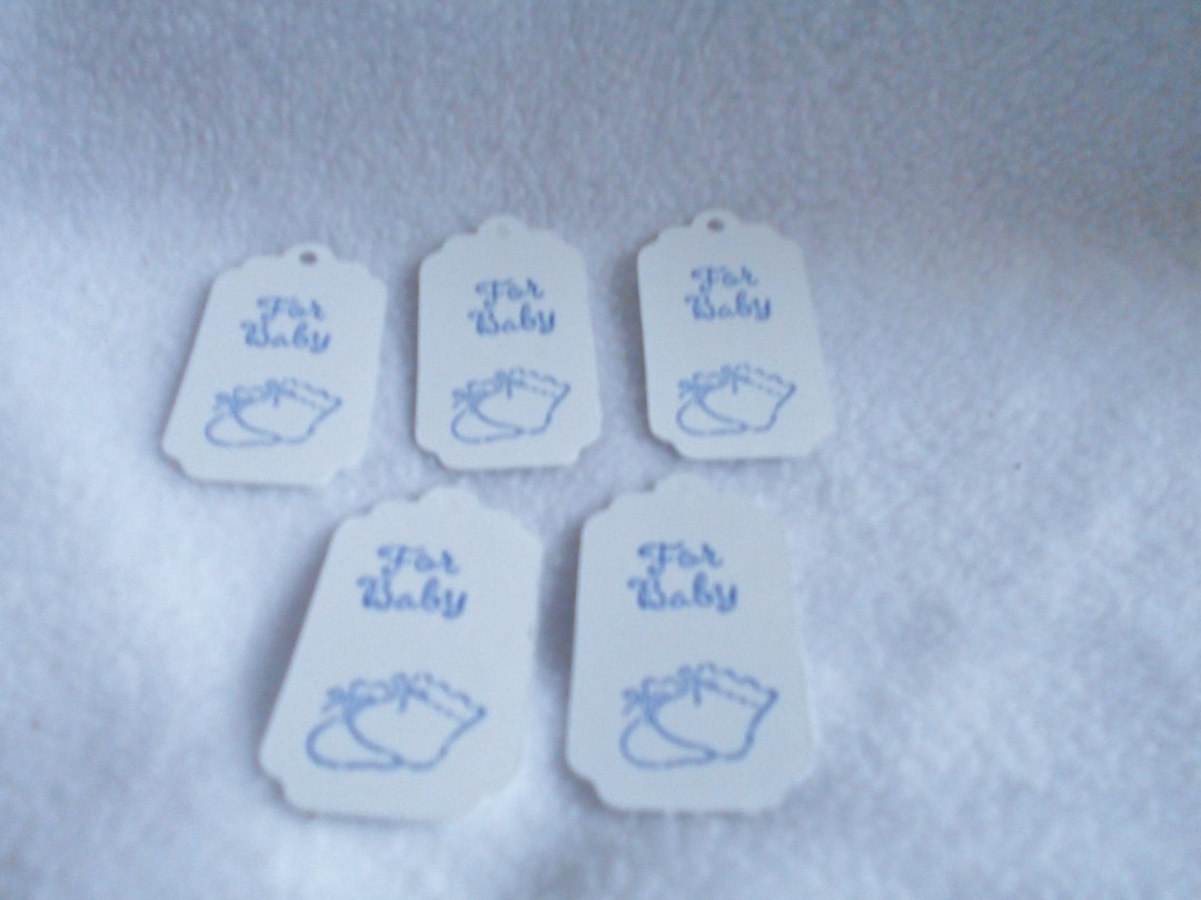 Die Cut Hand Stamped Baby Gift Tags, Set of 5, With Hand Stamped Blue ...