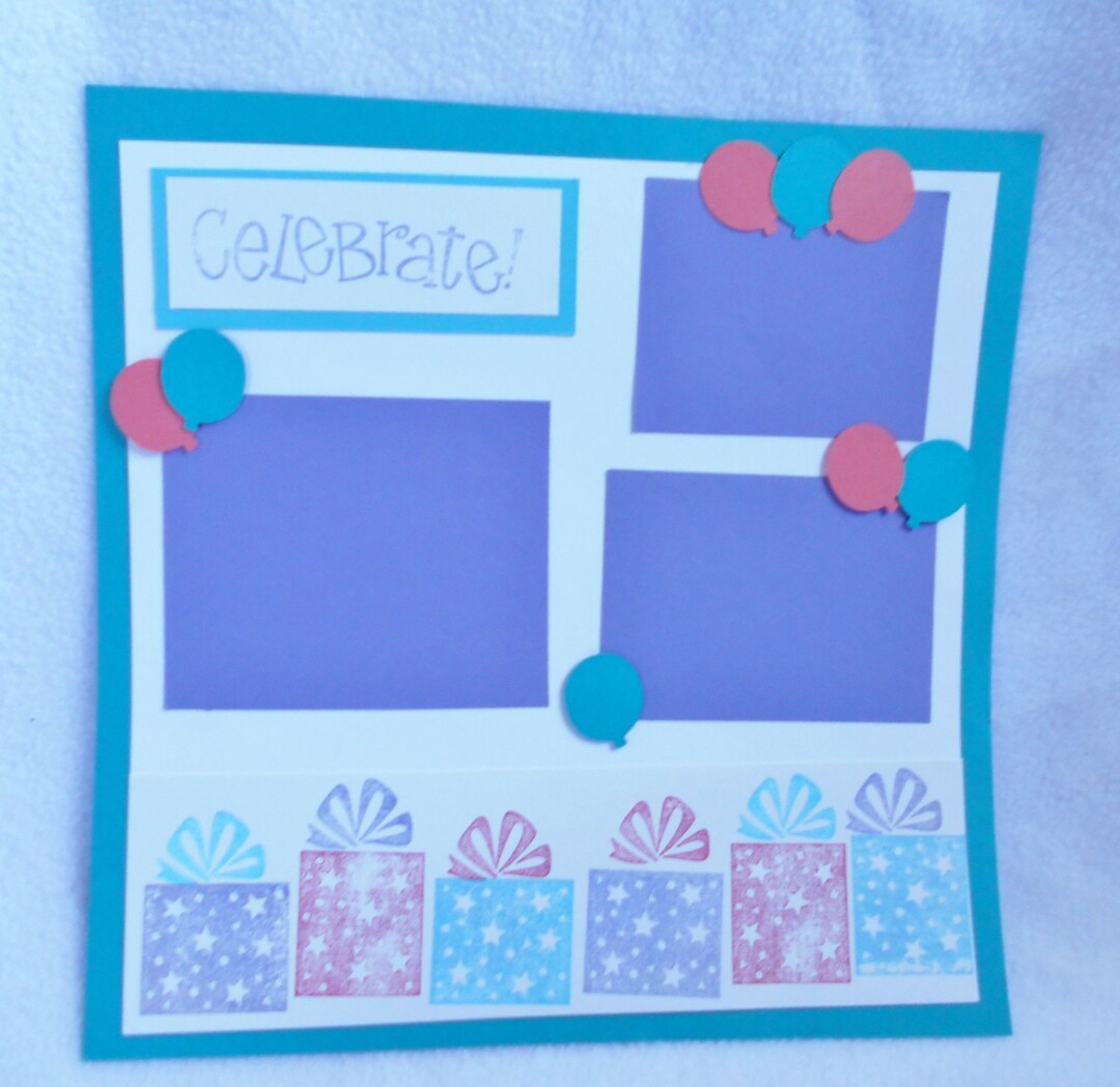 Celebrate 12 X 12 Premade Scrapbook Page, Hand Stamped Pastel Presents ...