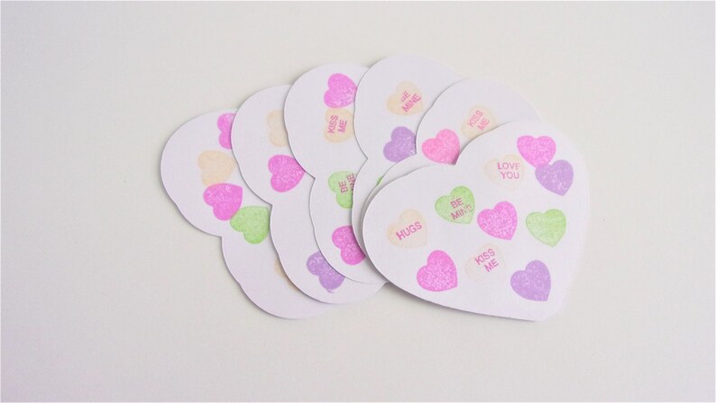 Conversation Heart Gift Tags, Set of 6 Die Cut Heart Shaped Tags With ...