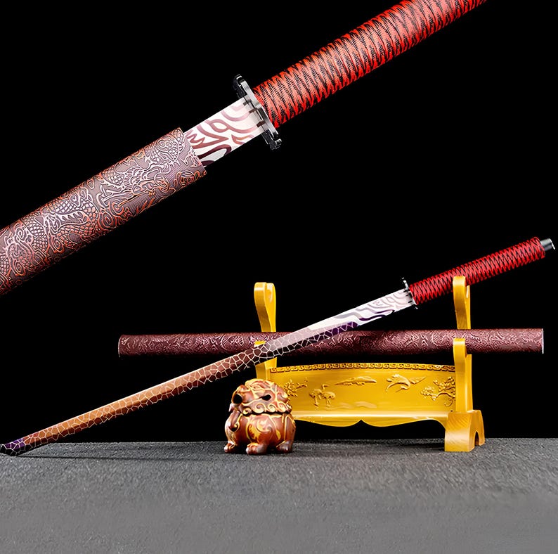 Medieval Katana Samurai Sword Full Tang High Carbon Steel Unsharpened ...