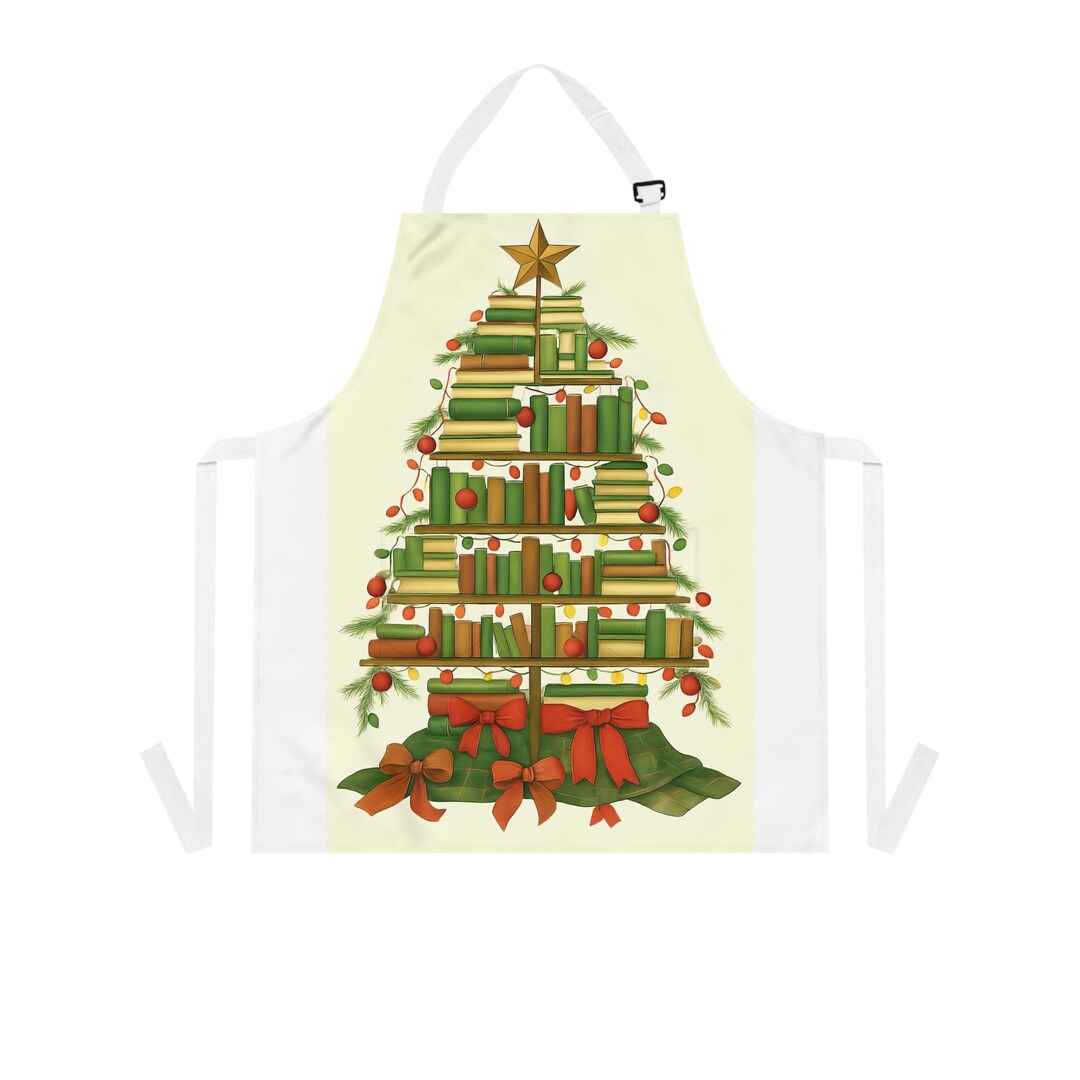 Christmas Book Tree Apron | Holiday Kitchen Apron, Festive Reading ...