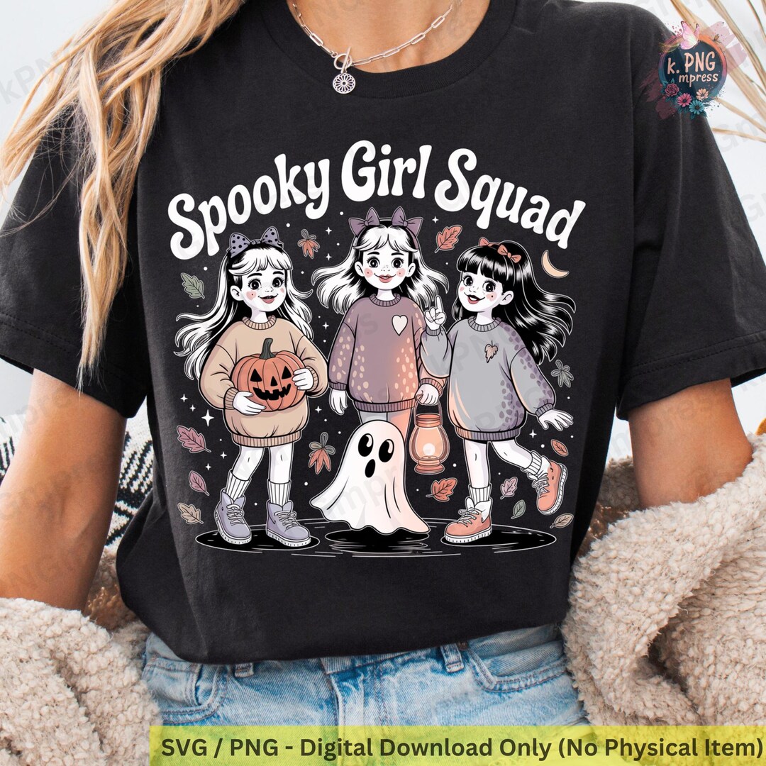 Cute Spooky Girl Squad PNG SVG, Cute Girly Halloween Shirt Design ...