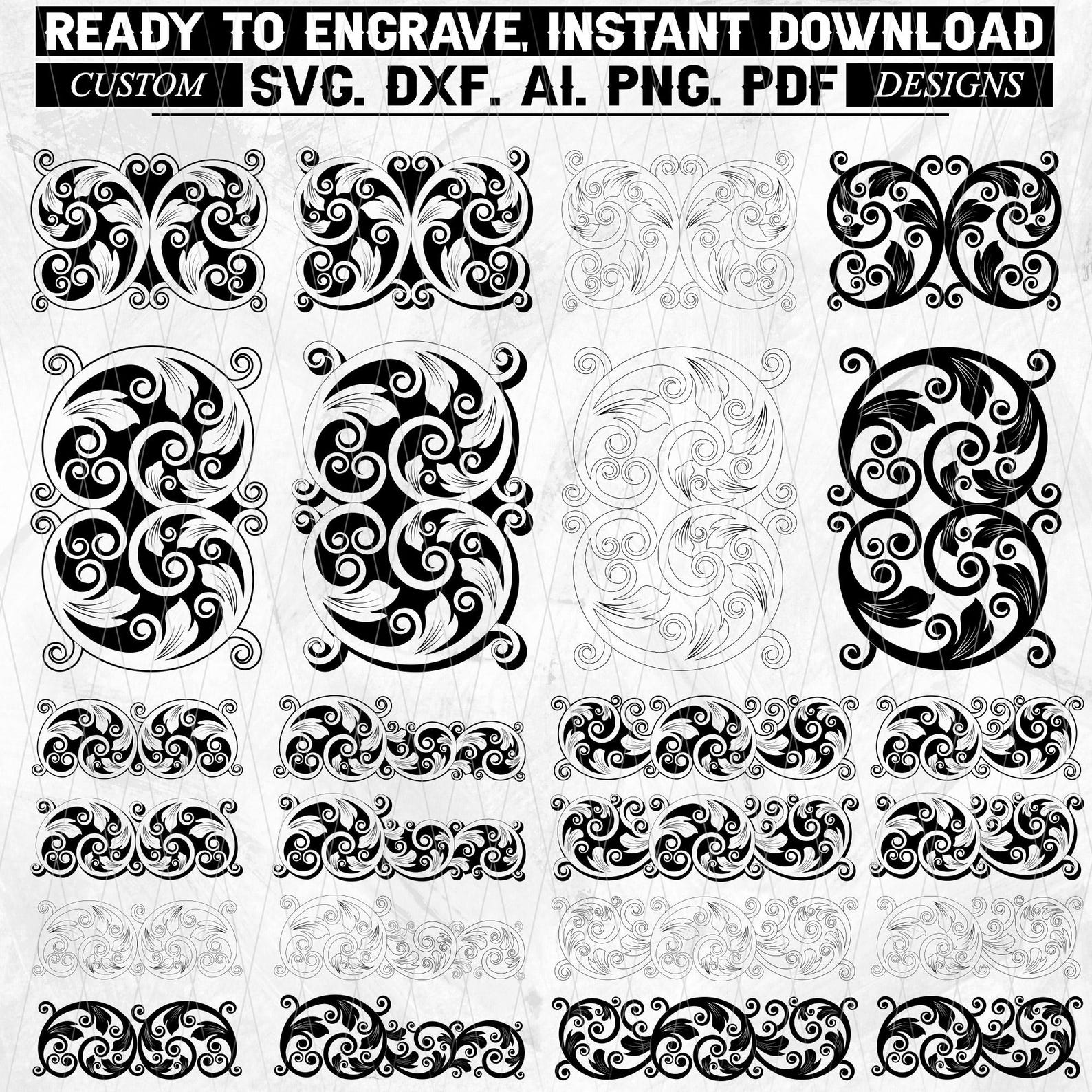 Scroll Pattern Bundle Vector Svg Dxf Ai Png Pdf Laser Engraving CNC Cut ...