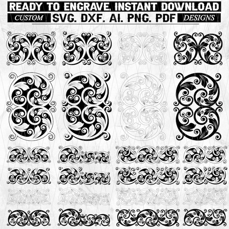 Scroll Pattern Bundle Vector Svg Dxf Ai Png Pdf Laser Engraving CNC Cut ...