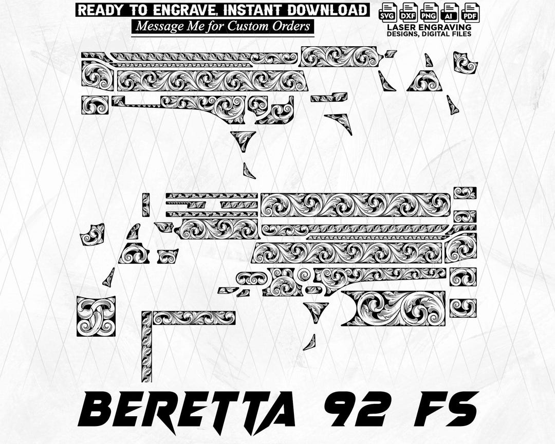 Beretta 92FS Scroll Filigree Design Laser Engraving Files, Ezcad SVG ...
