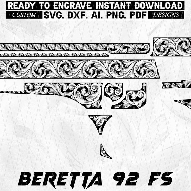 Beretta 92FS Scroll Filigree Design Laser Engraving Files, Ezcad SVG ...