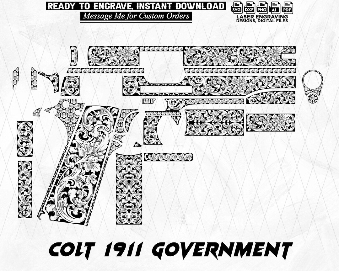 Colt1911 Government Scroll Work Laser Engraving Design, Filigree ...