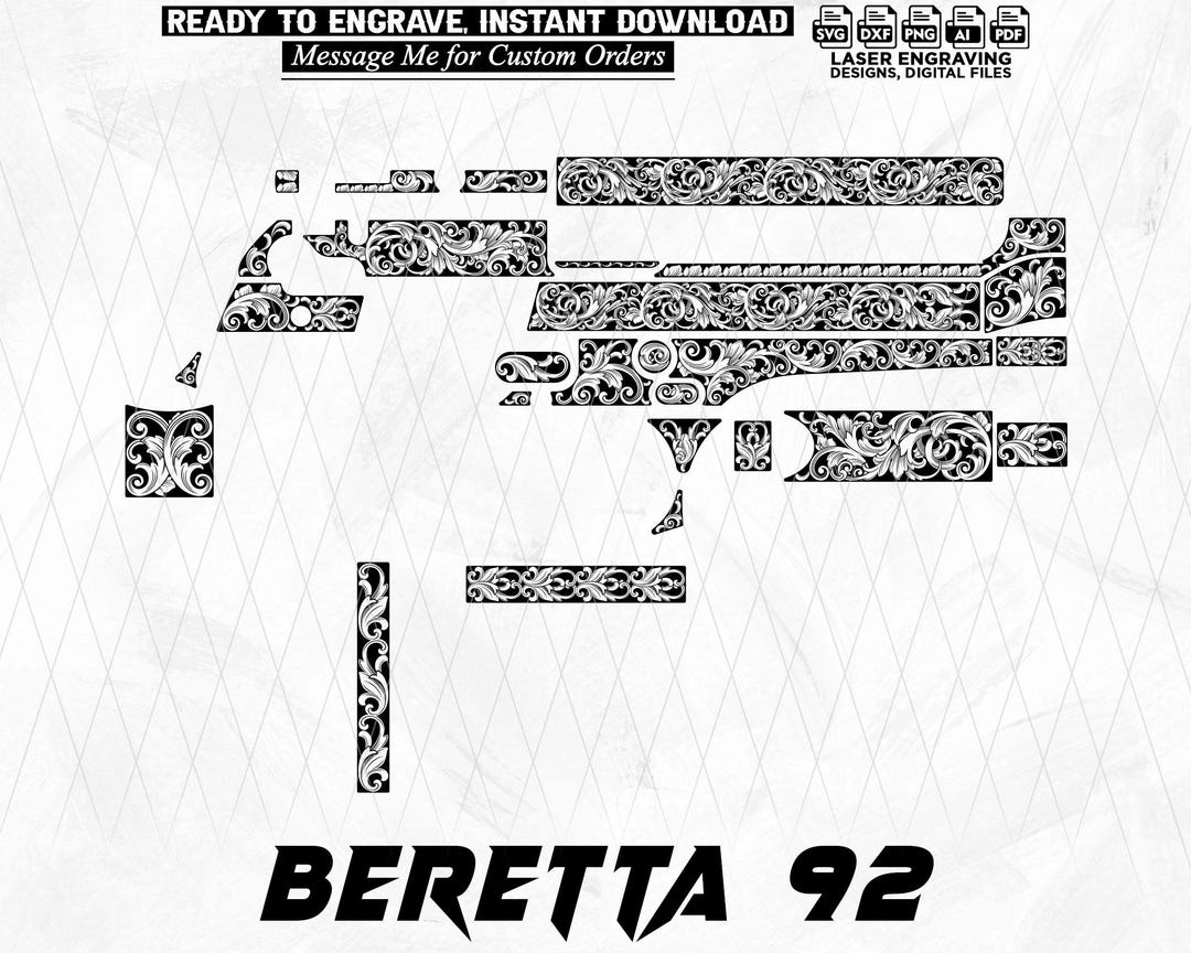 Beretta 92 Scrollwork Laser Engraving Files, Digital Download, Scroll ...