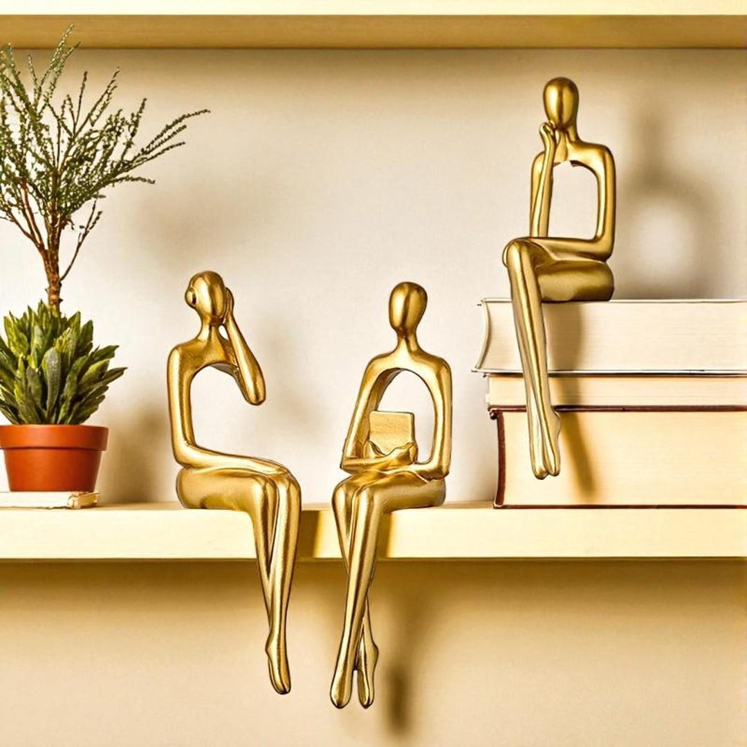 Modern Abstract Sitting Reading Figure Ornament, Reader Bookshelf Decor ...