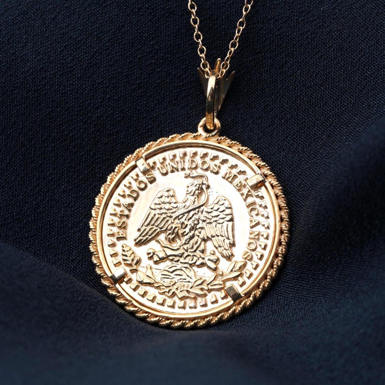 Mexican Centenario 50 Pesos Coin Necklace | 14K Gold Plated Pendant ...