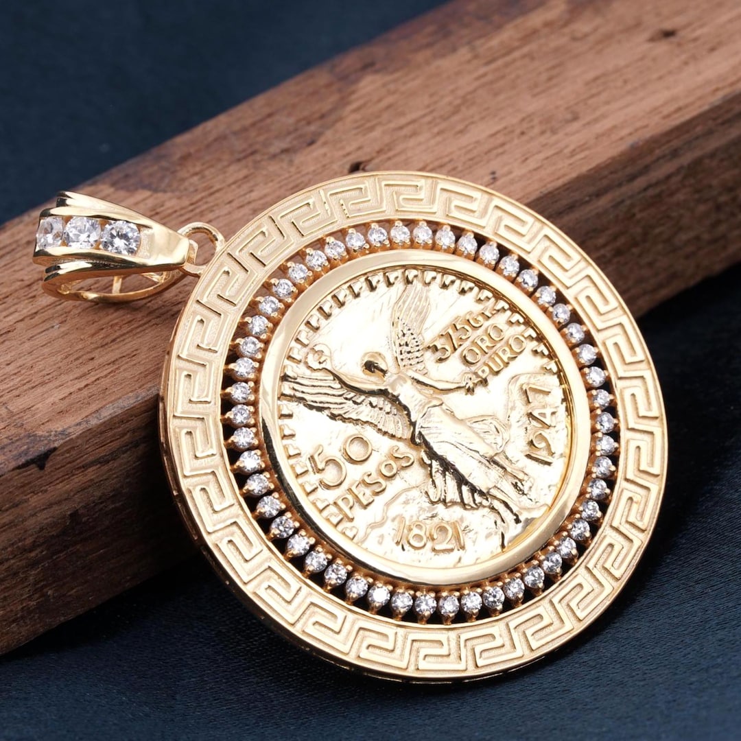 14K Yellow Gold Mexican Centenario Coin Pendant With Diamond - Etsy