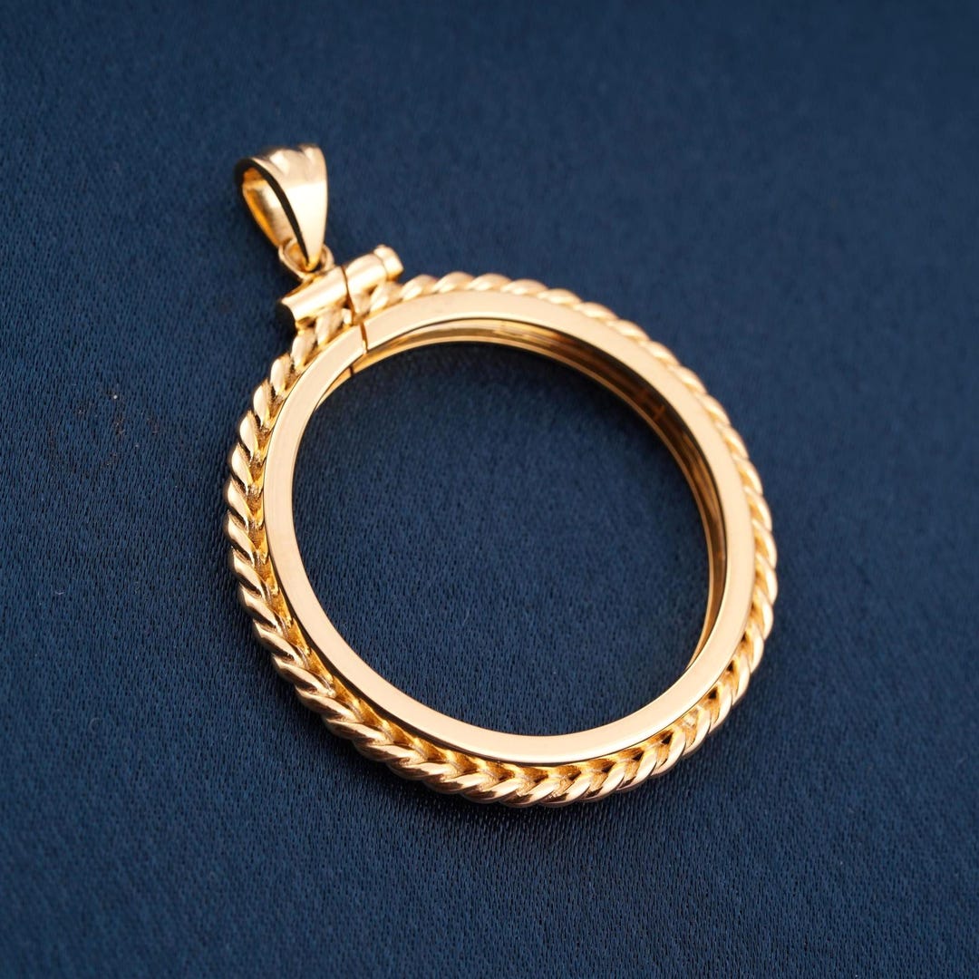 Gold Coin Necklace for Men 14K Gold Plated Sterling Silver Rope Twist ...