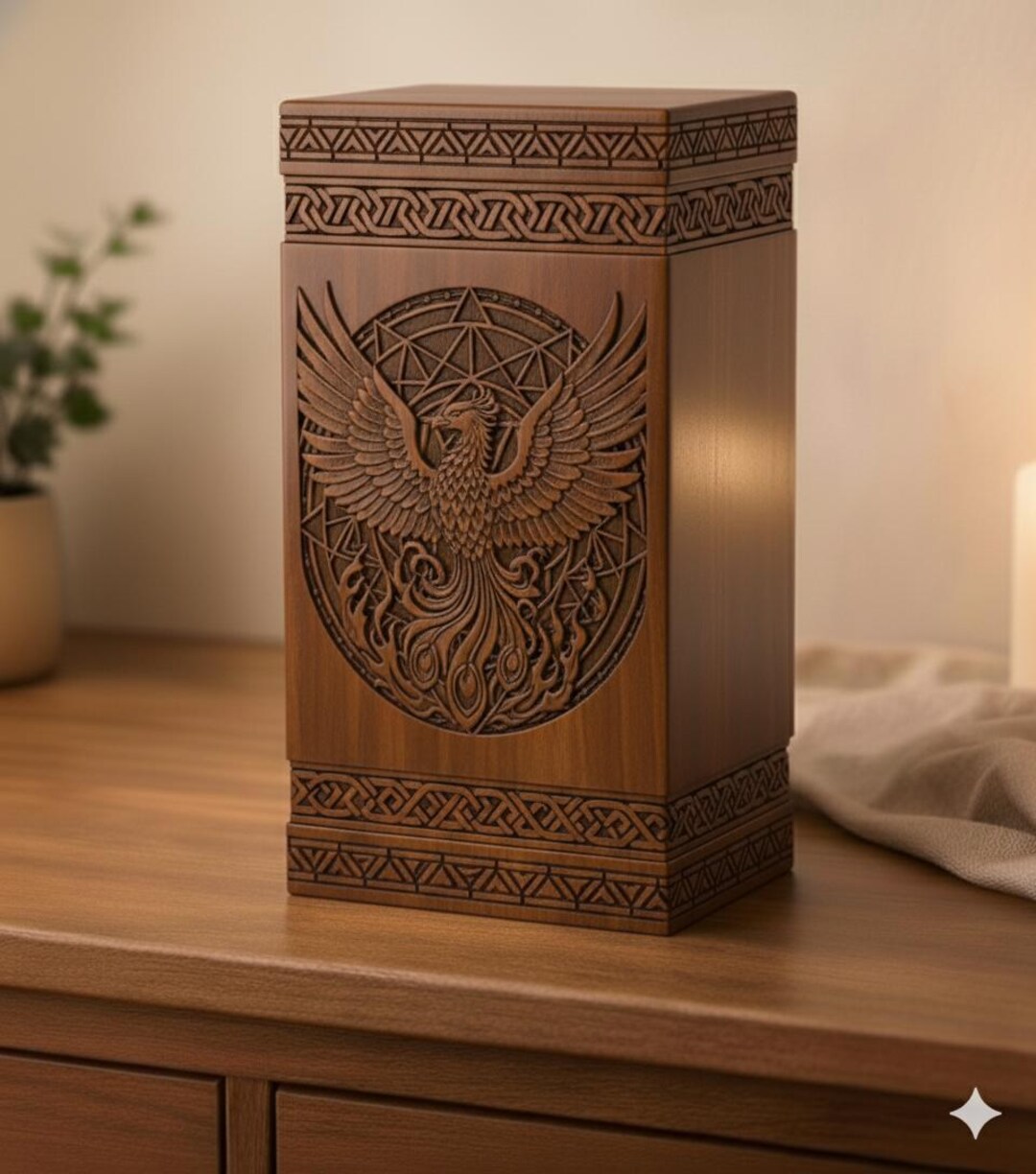 Hand-carved Phoenix Wooden Cremation Urn - Eternal Rebirth Memorial Box ...