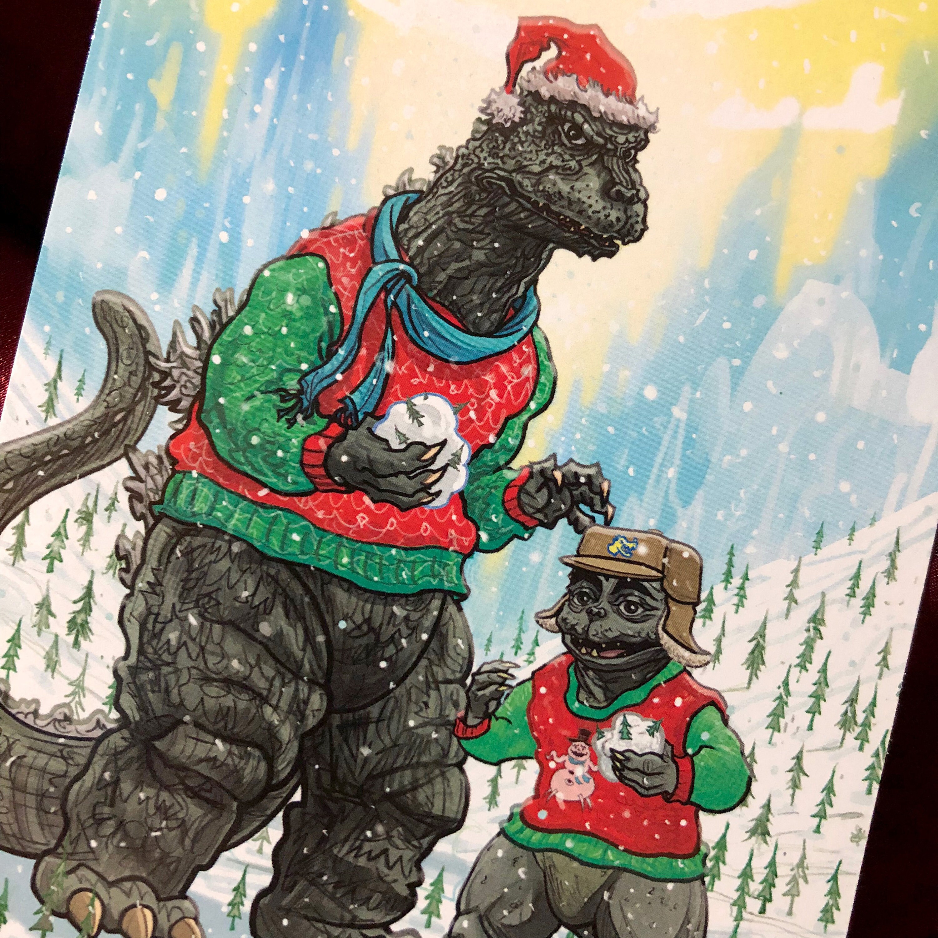 GODZILLA Christmas CARD | Etsy