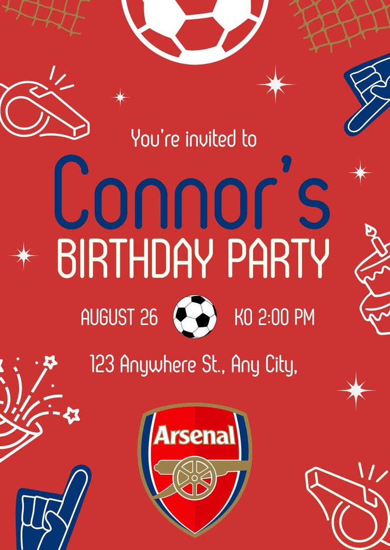 Arsenal Birthday Party Invitation - Etsy