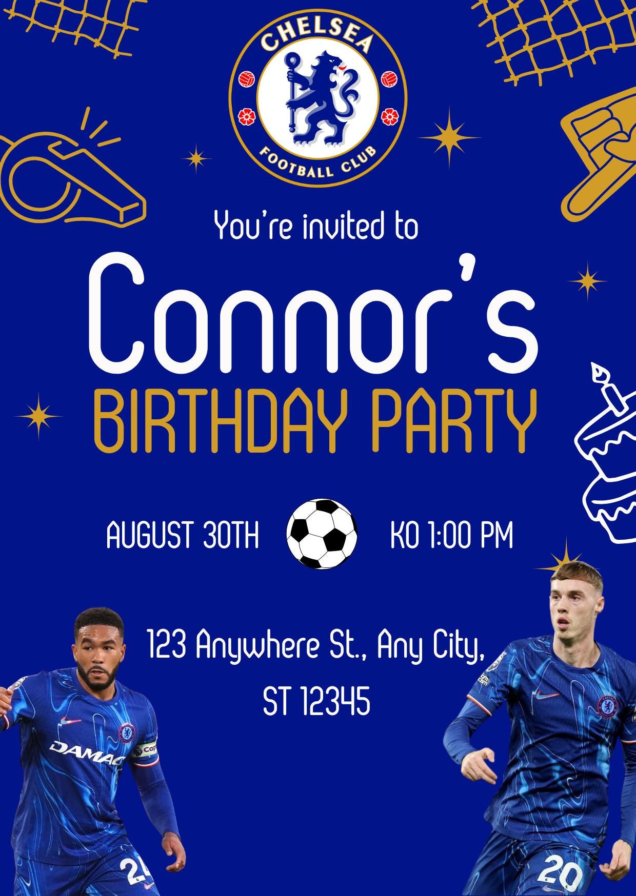 Chelsea FC Birthday Invitation – Editable Football Party Invite – Boys ...