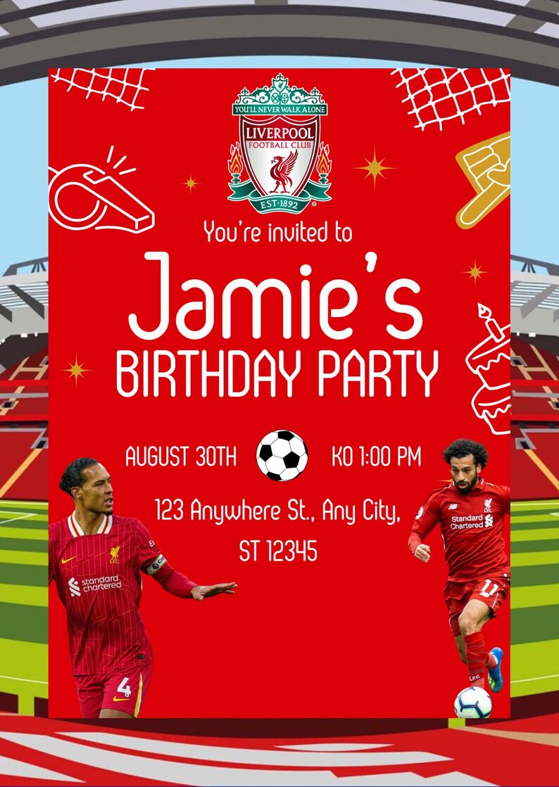 Liverpool FC Birthday Invitation: Personalized Football Party Invite ...