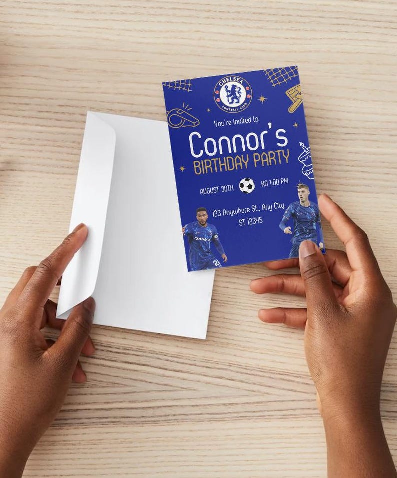 Chelsea FC Birthday Invitation – Editable Football Party Invite – Boys ...