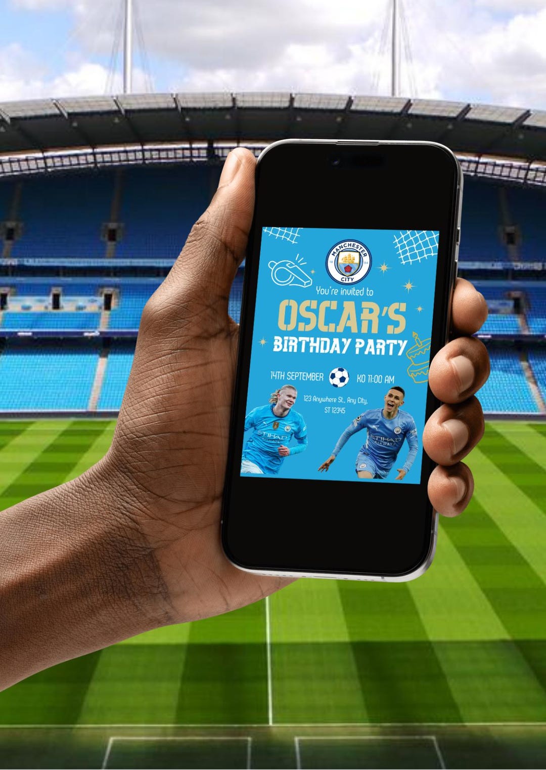 Manchester City Birthday Invitation | Personalised Football Party ...