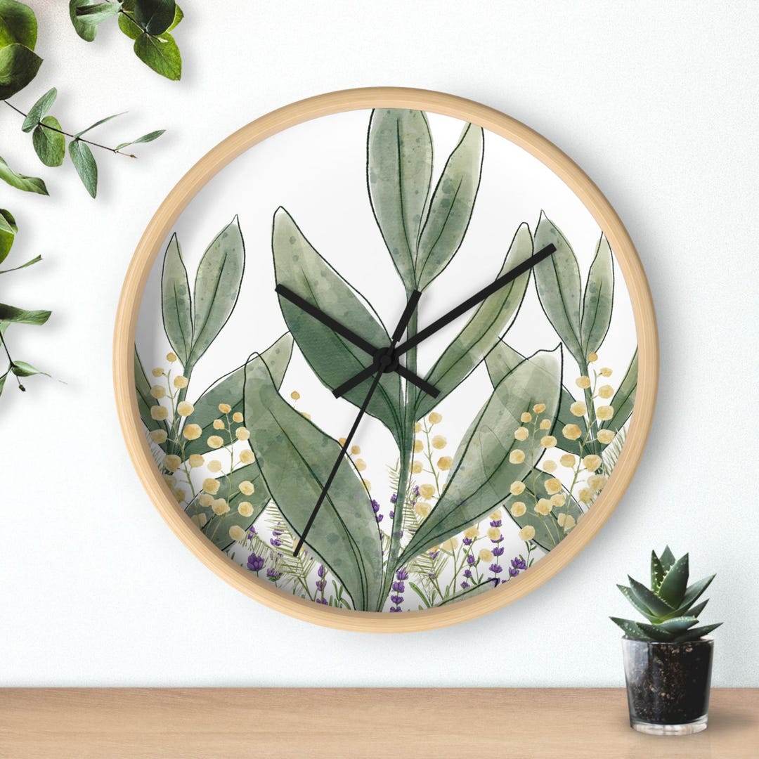 Botanical Wall Clock, Eco-friendly Home Décor, Green Plant Art, Nature ...